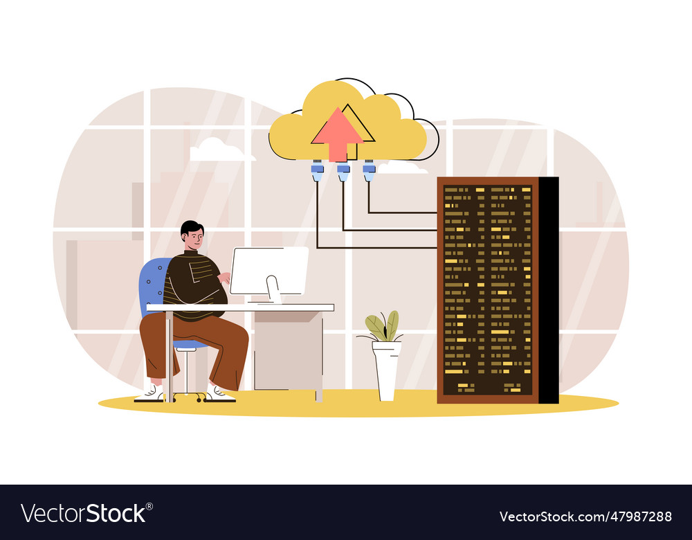Data Center Web Character Concept Engineer Vector Image