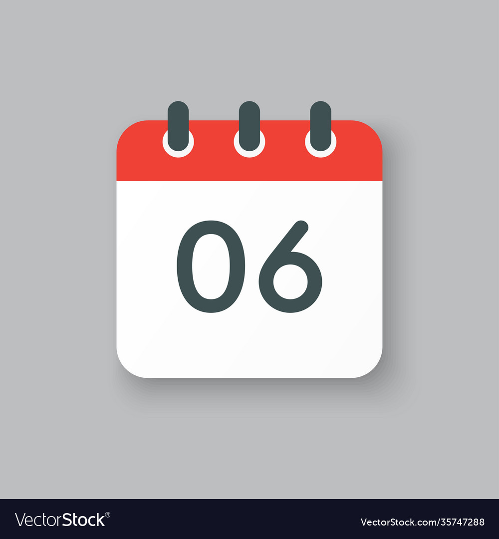 Icon Calendar Day Number 6 6th Day Month Vector Image