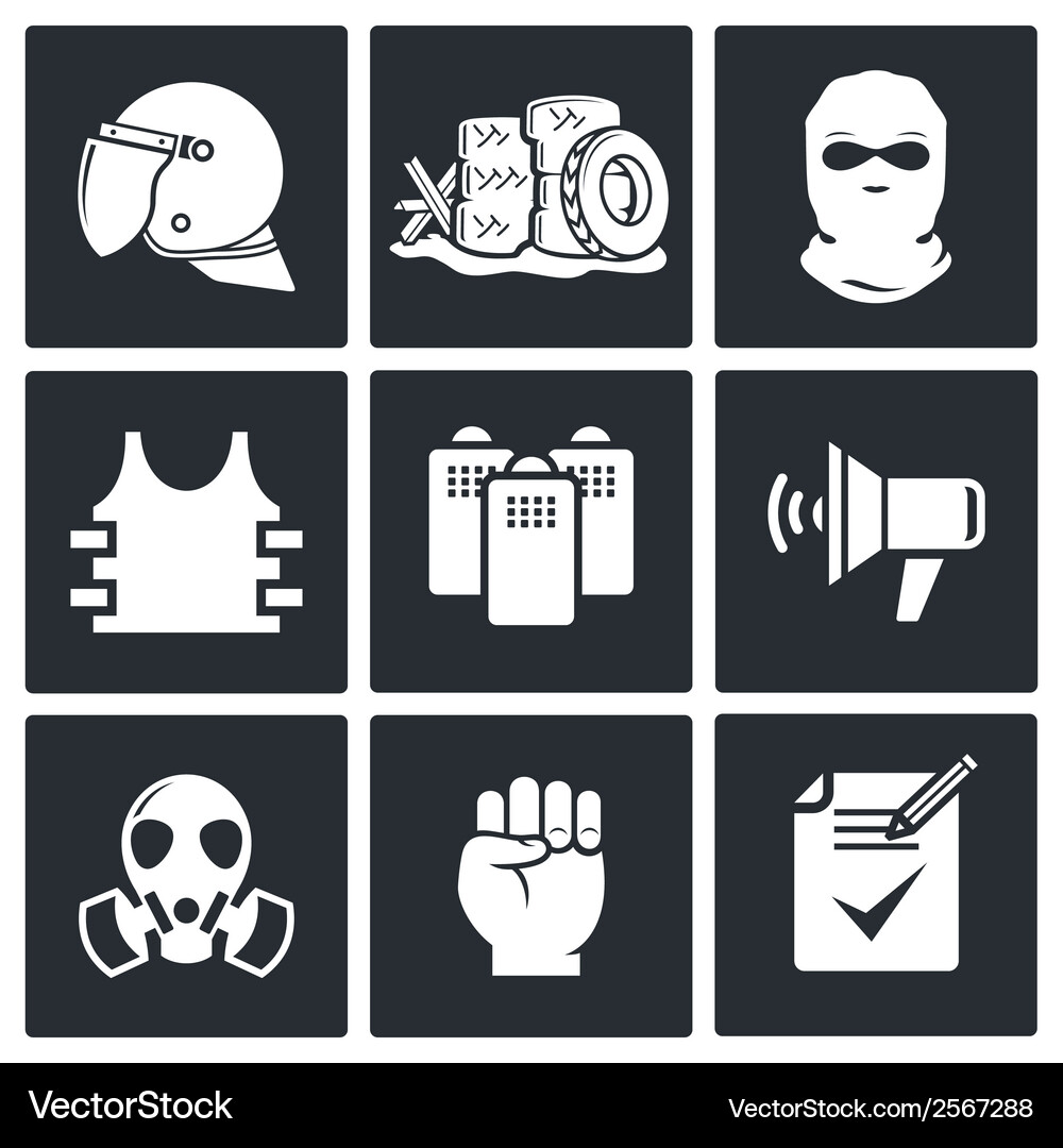 Riots in street icon collection Royalty Free Vector Image