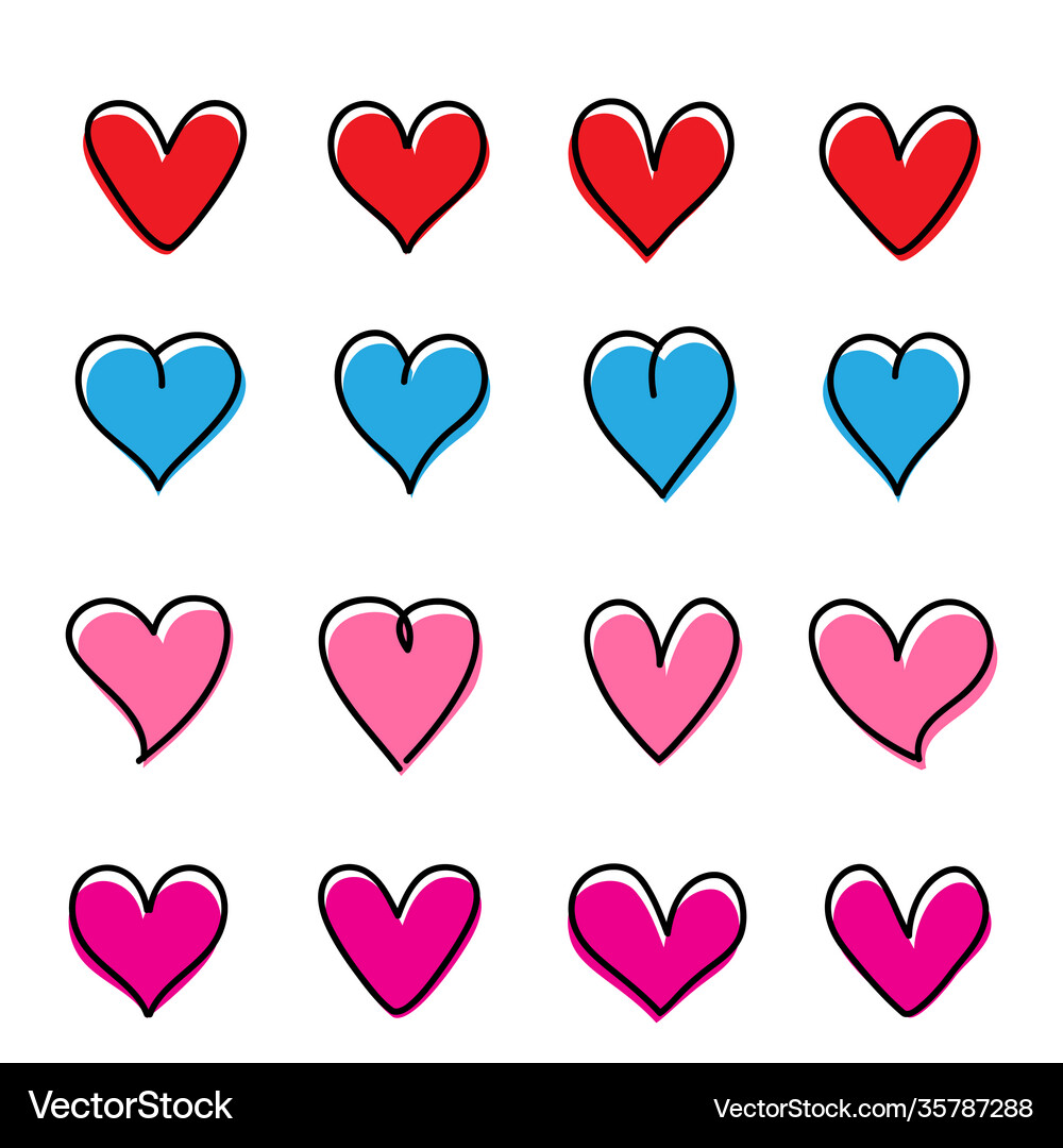 Valentine colors hearts set Royalty Free Vector Image