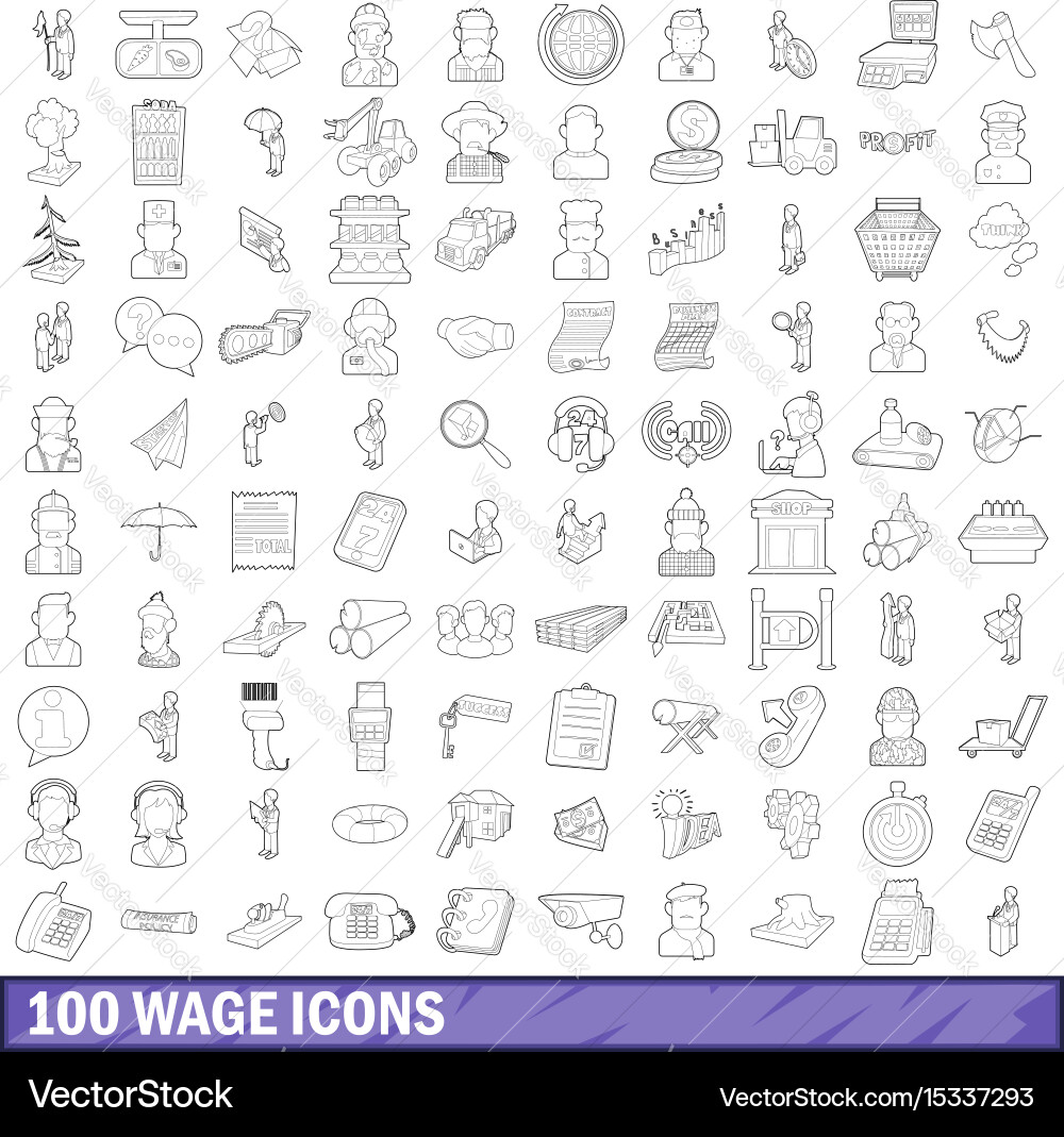 100 wage icons set outline style Royalty Free Vector Image