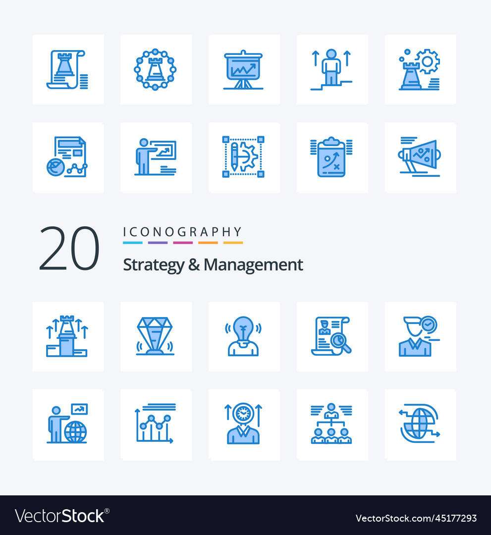 20 strategy and management blue color icon pack Vector Image