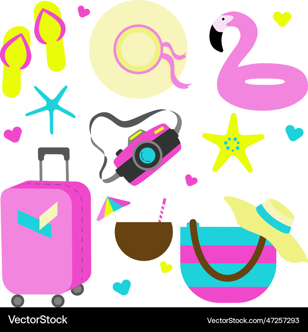 A set of travel items Royalty Free Vector Image