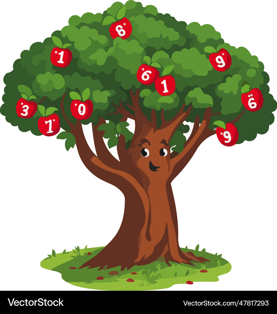 Apple tree of numbers cartoon Royalty Free Vector Image