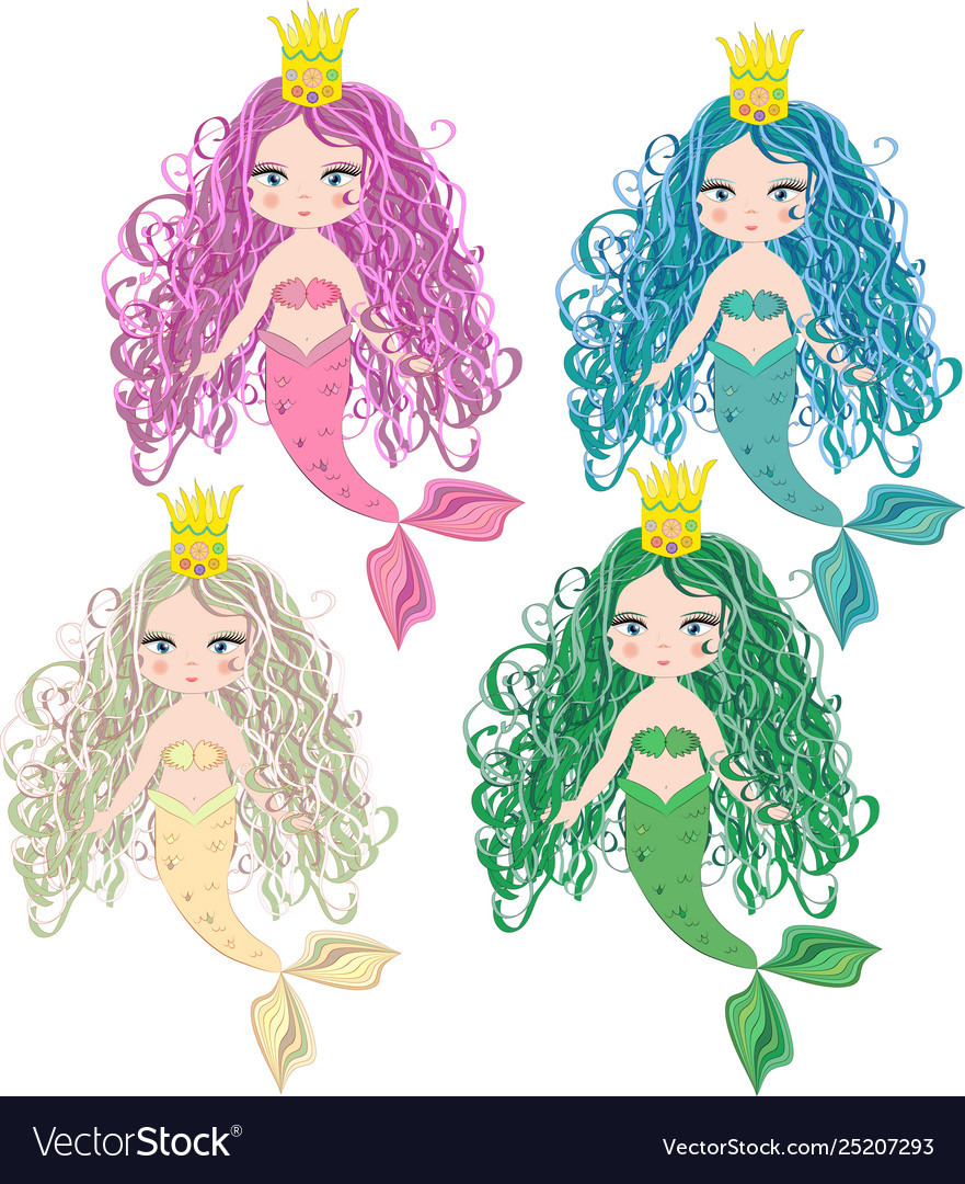 Cartoon beautiful little mermaid in a wreath Vector Image