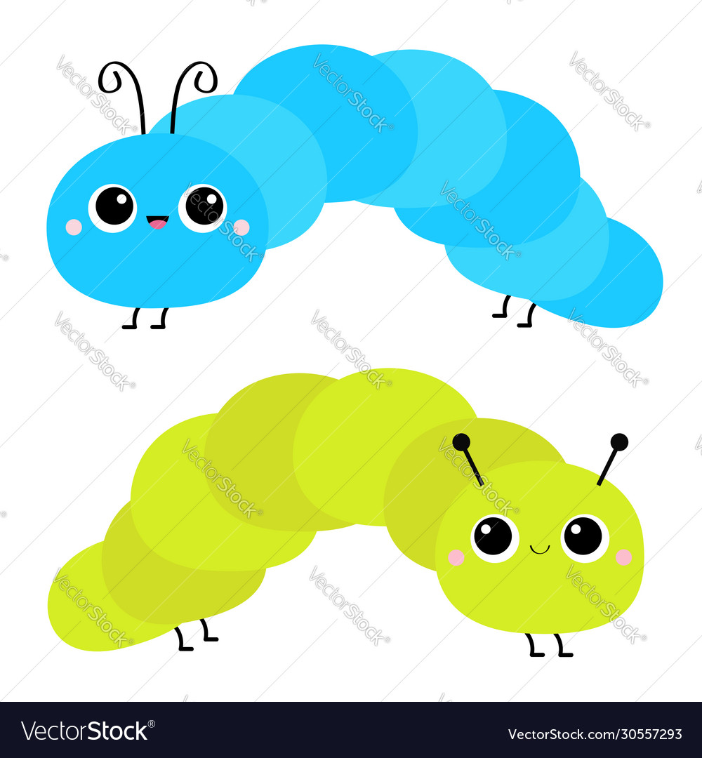 Caterpillar insect icon set cute crawling Vector Image
