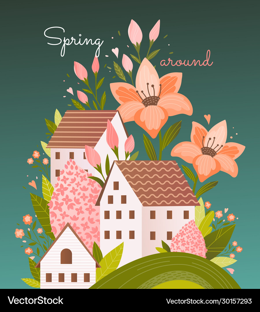 Colorful spring poster design with flowers Vector Image