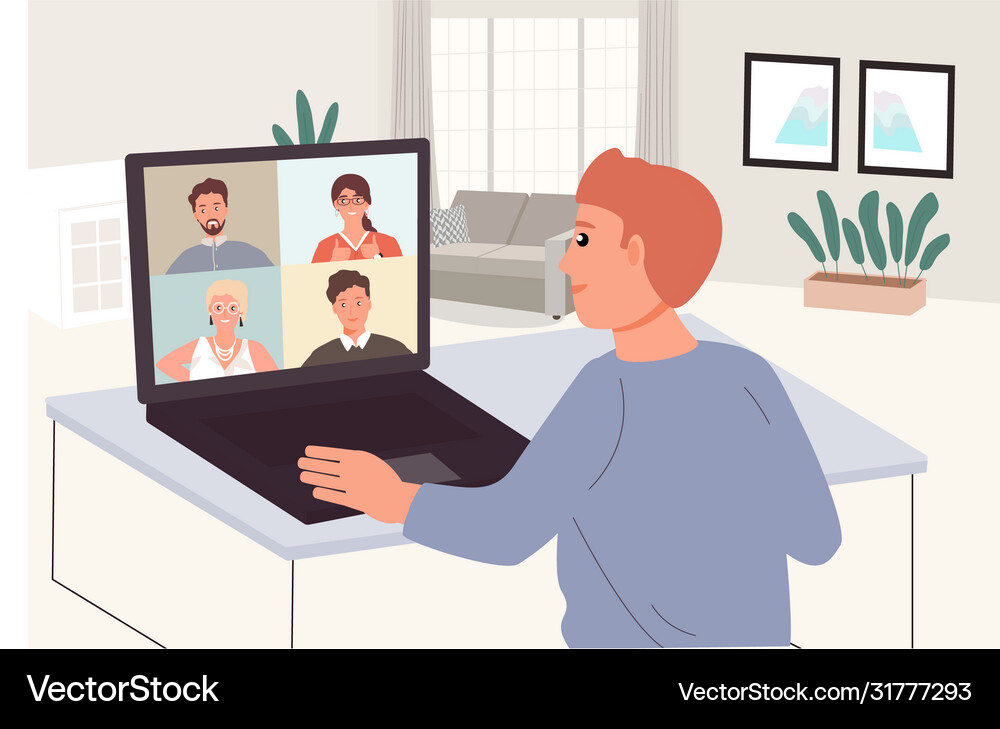 Man work from home video conference meeting Vector Image