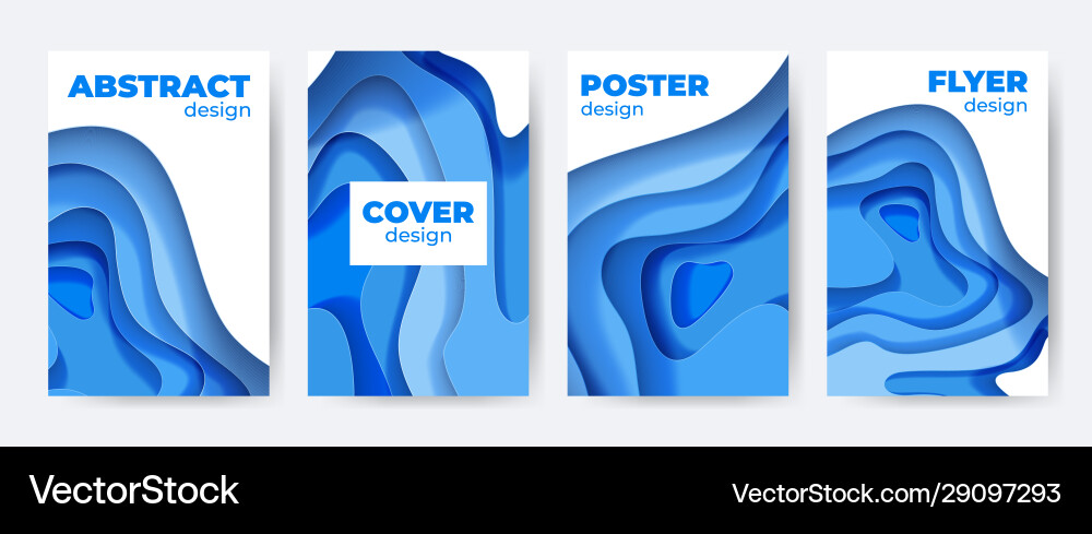 Paper cut abstract poster set 3d colorful Vector Image