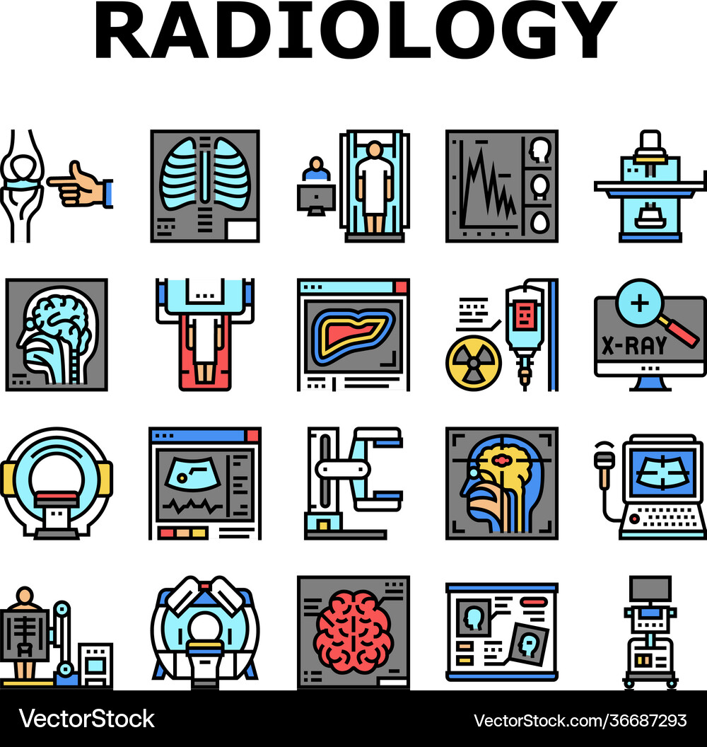 Radiology equipment collection icons set Vector Image