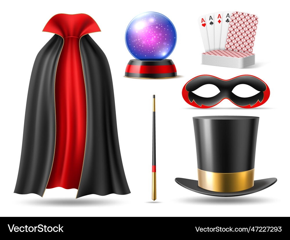 Realistic magician accessories 3d illusionists Vector Image