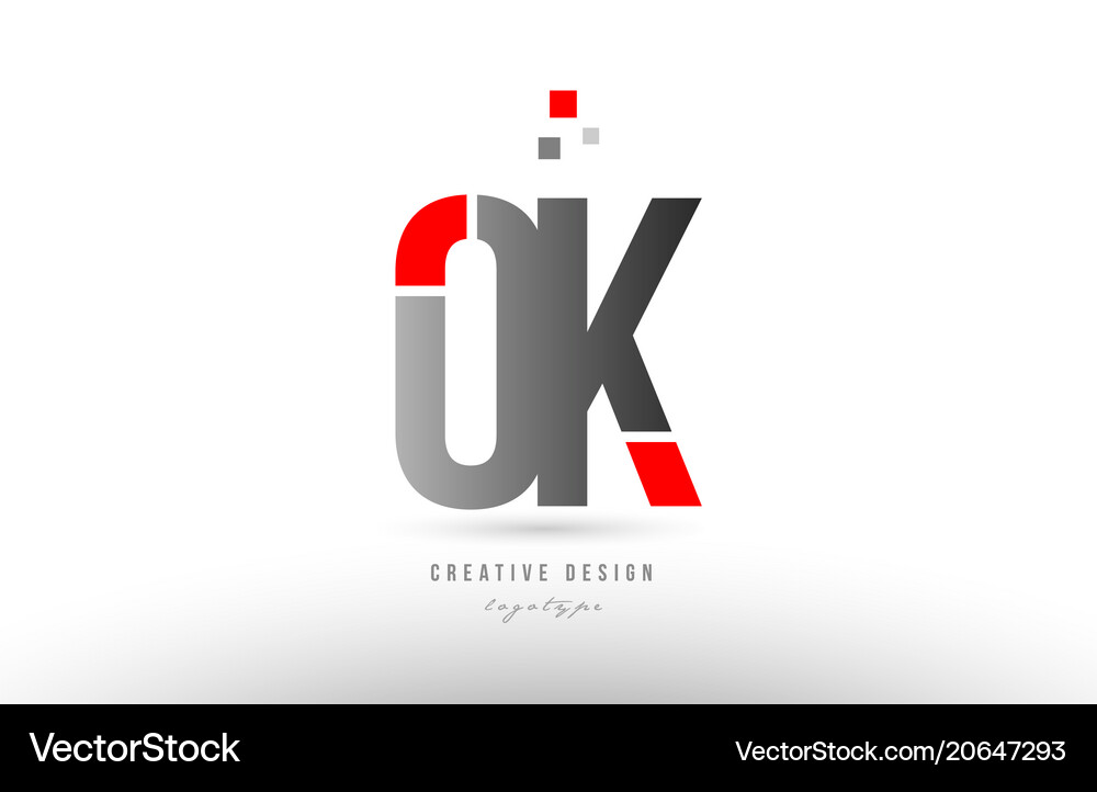 Red grey alphabet letter ok o k logo combination Vector Image