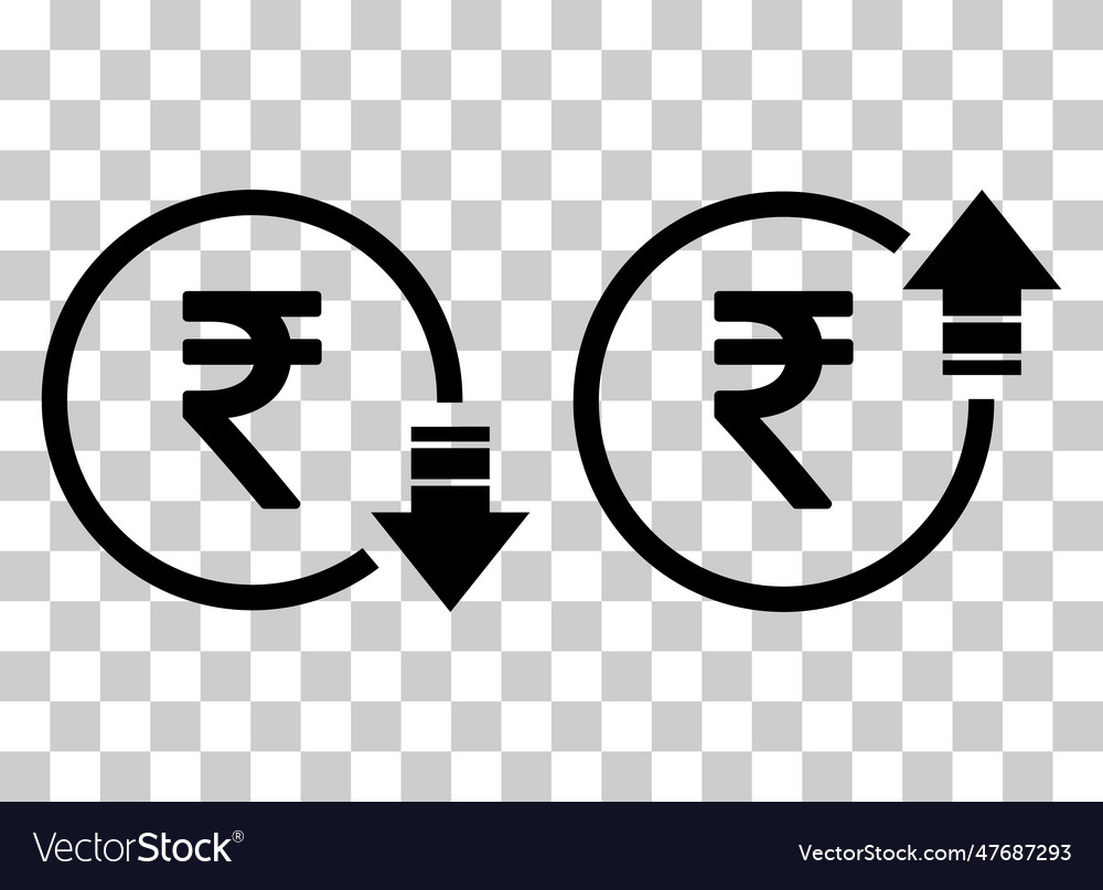 Set of cost symbol rupee increase and decrease Vector Image