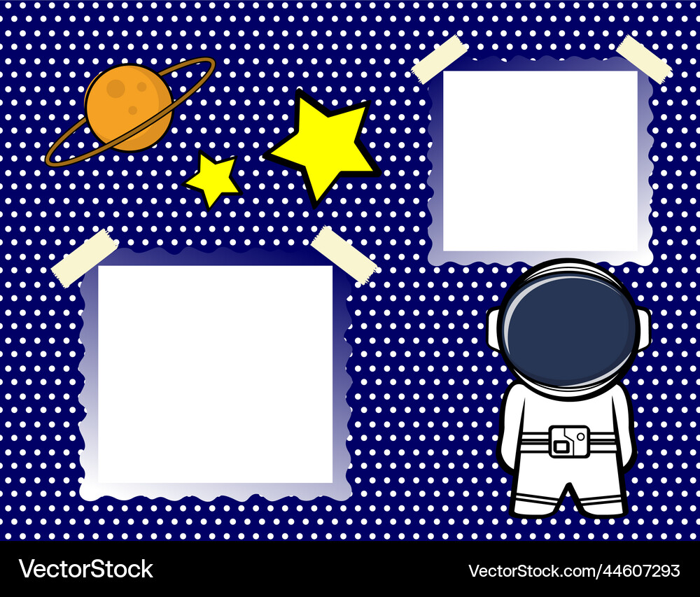 Standing astronaut kid cartoon picture frame Vector Image