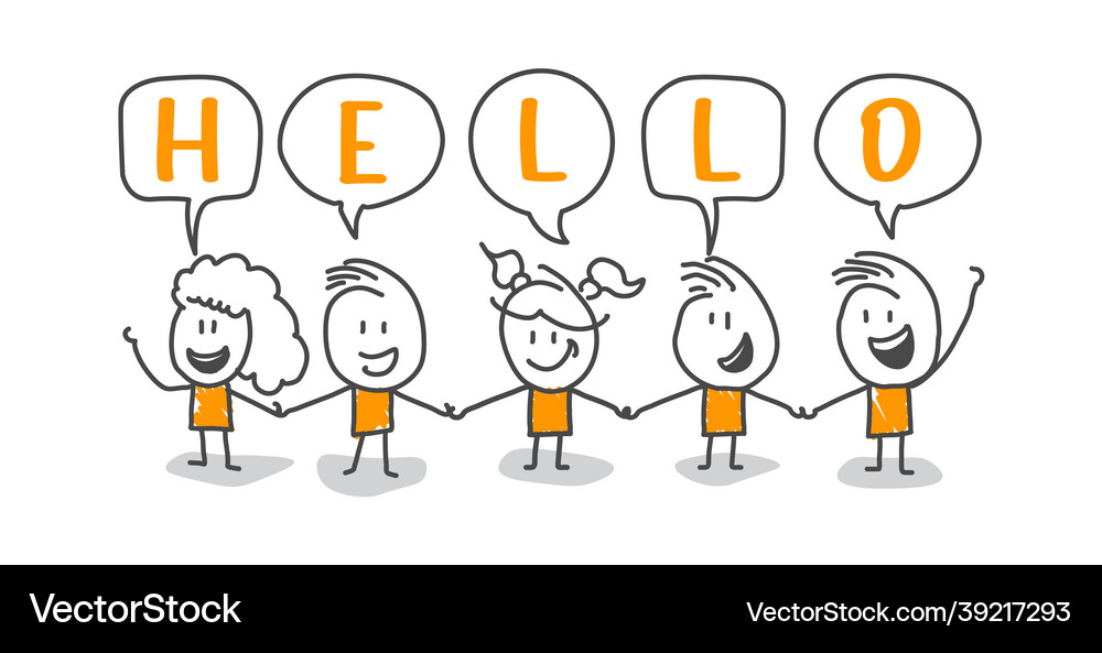 Stick figures hello hand drawn doodle line art Vector Image