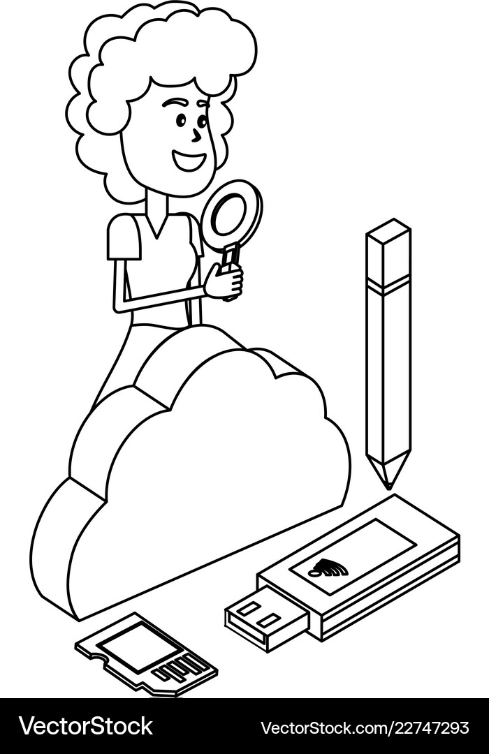 Woman and technology isometric black white Vector Image
