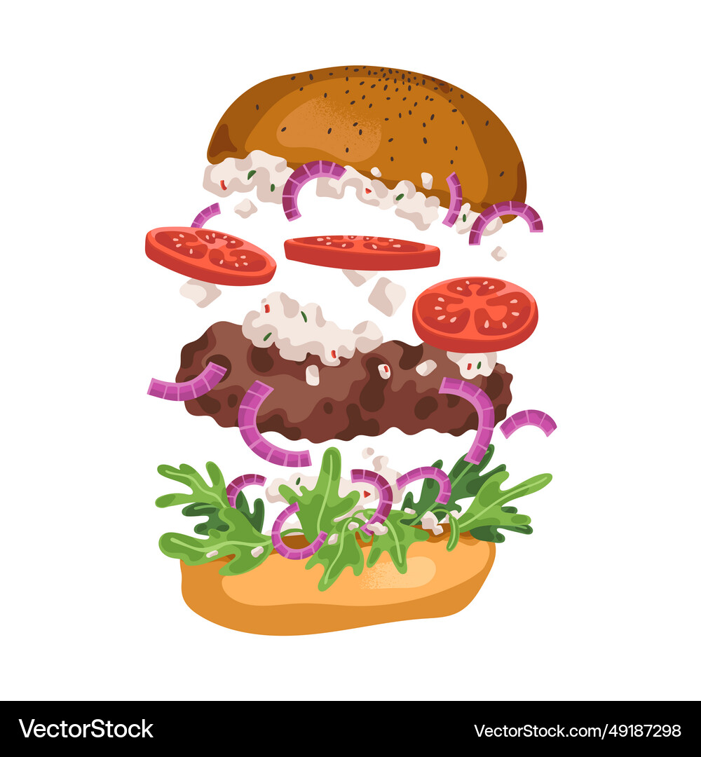 American fast food float delicious hamburger Vector Image