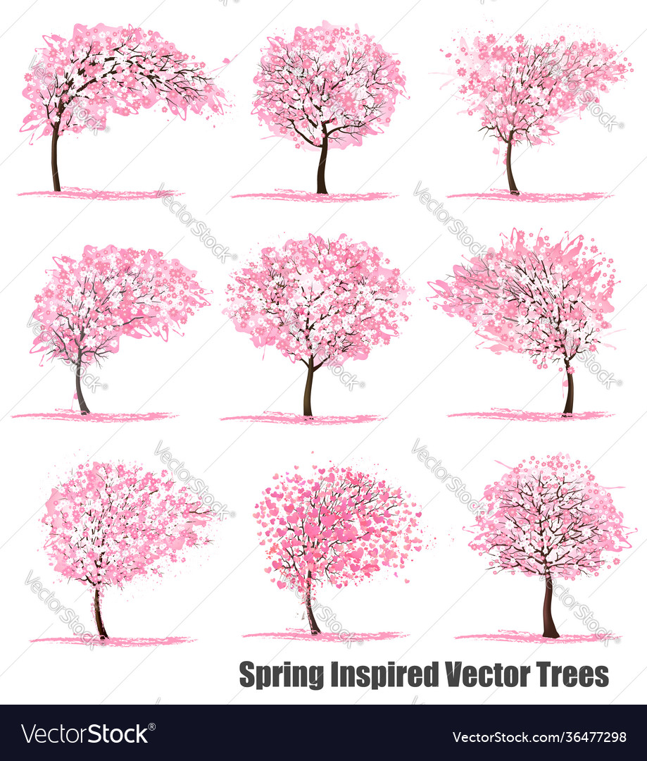 Big set spring inspired trees Royalty Free Vector Image