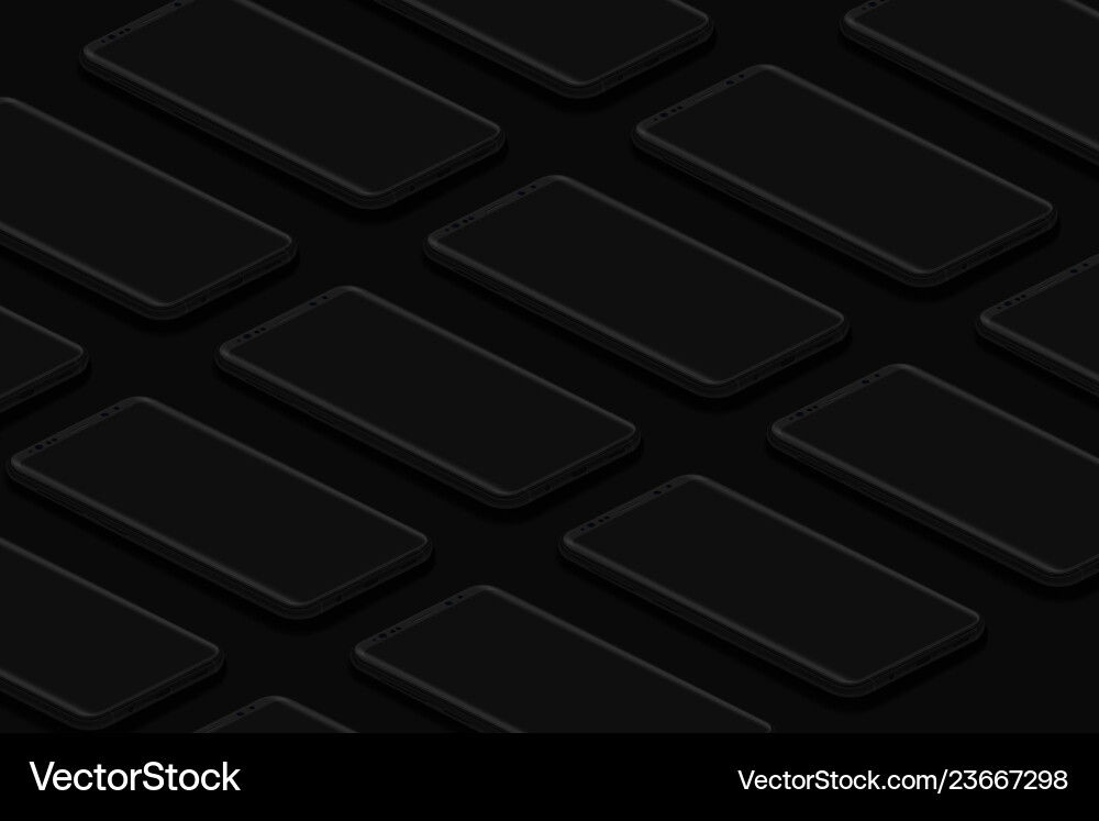 Black isometric realistic smartphones grid dark Vector Image