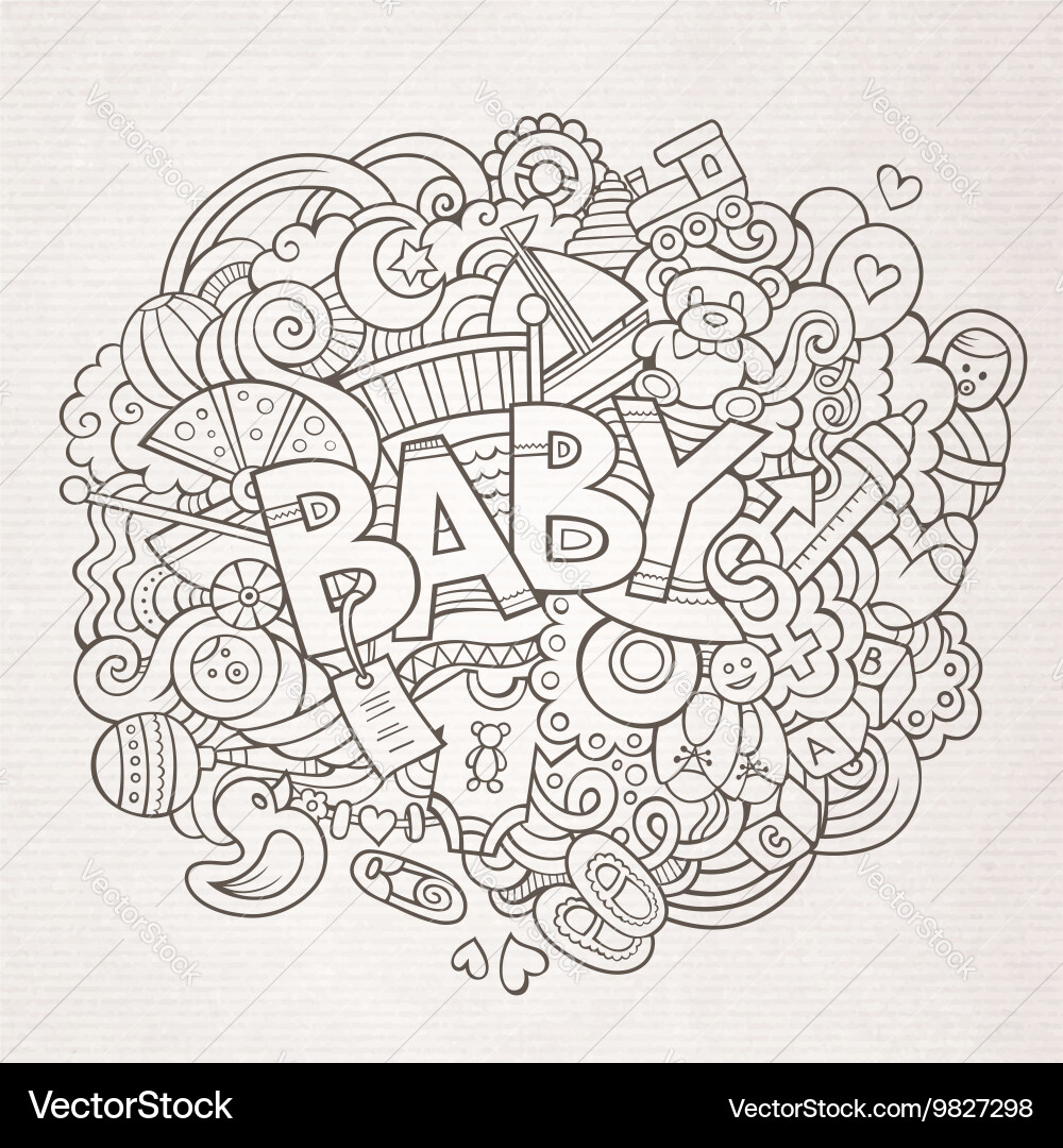 Cartoon hand drawn doodle baby Royalty Free Vector Image