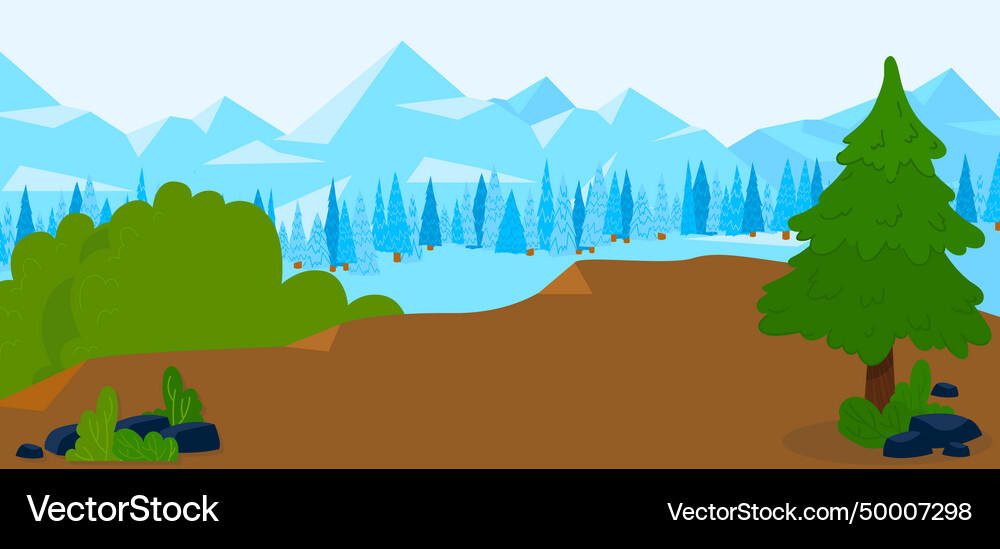 Cartoon landscape with snowy mountains pine Vector Image