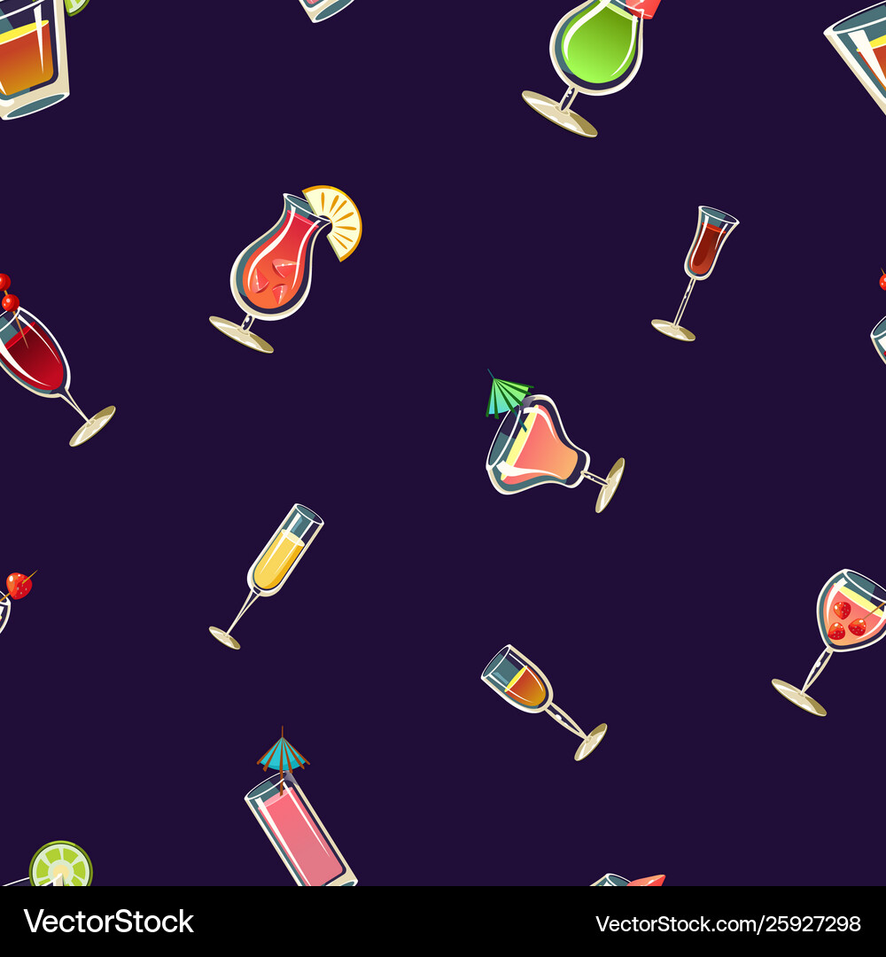 Cocktails seamless pattern with cocktails and Vector Image
