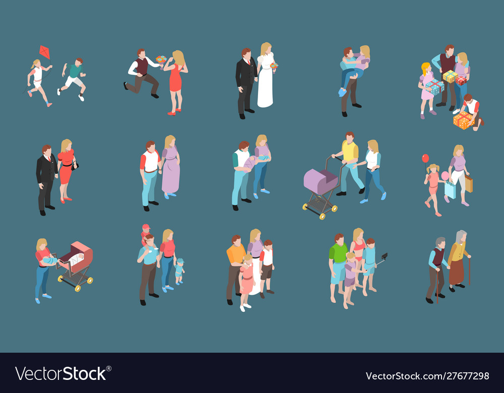 Family isometric icons set Royalty Free Vector Image Family isometric icons set Royalty Free Vector Image