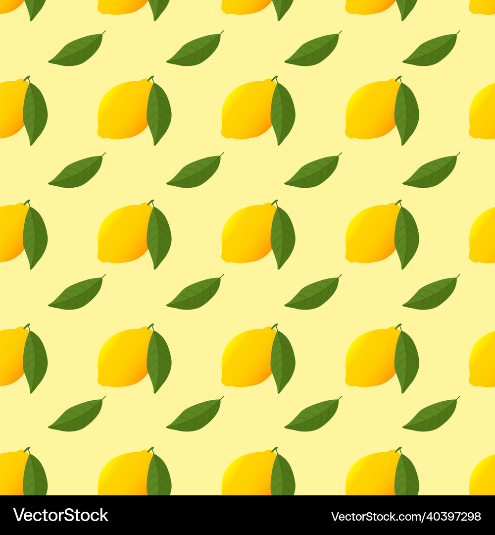 Fresh yellow lemon and green leaf pattern Vector Image