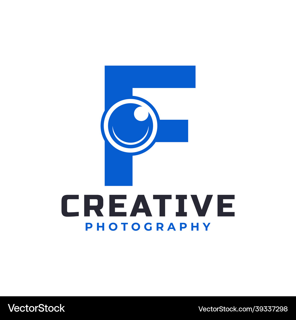 Letter f with camera lens logo design creative Vector Image