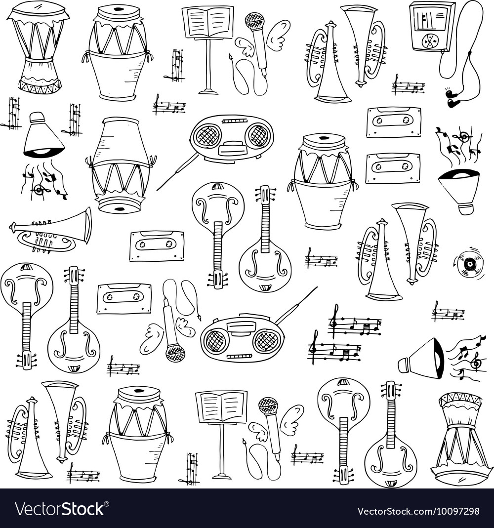 Music tool doodles set hand draw Royalty Free Vector Image
