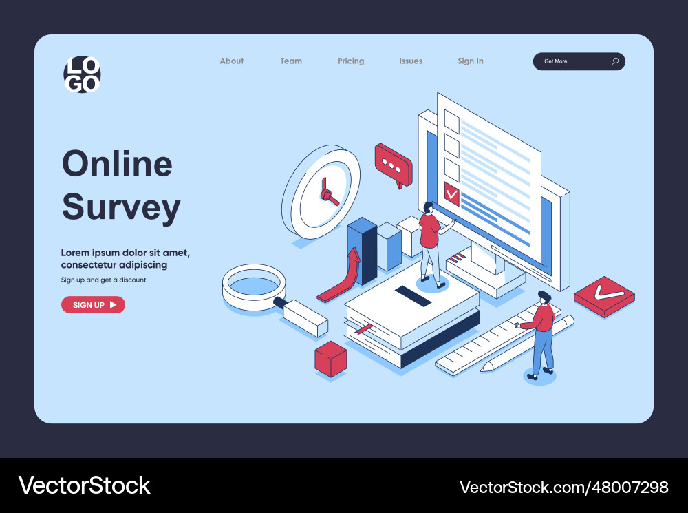Online survey concept in 3d isometric design Vector Image