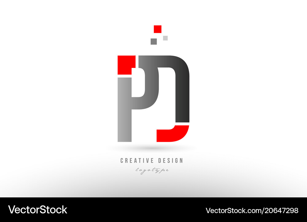 Red grey alphabet letter pd p d logo combination Vector Image
