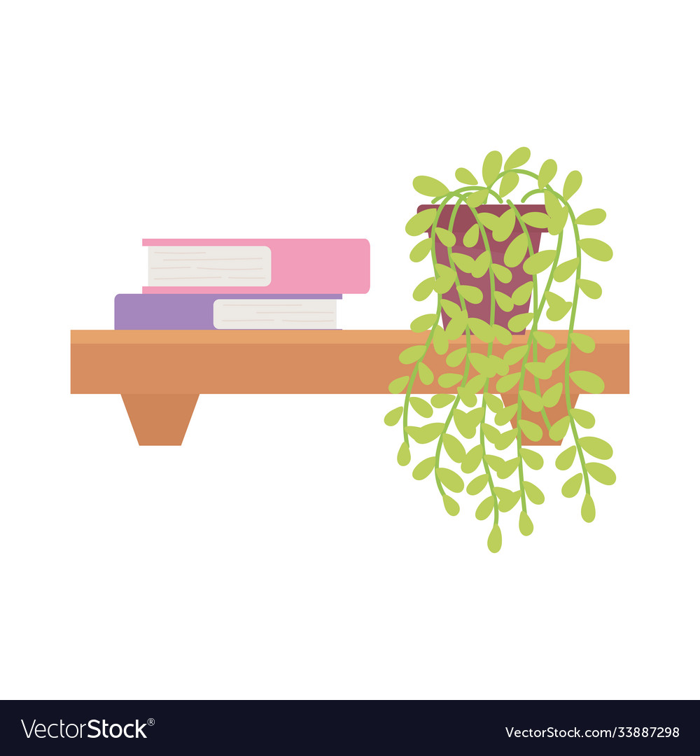 Shelf with books and potted plant isolated design Vector Image