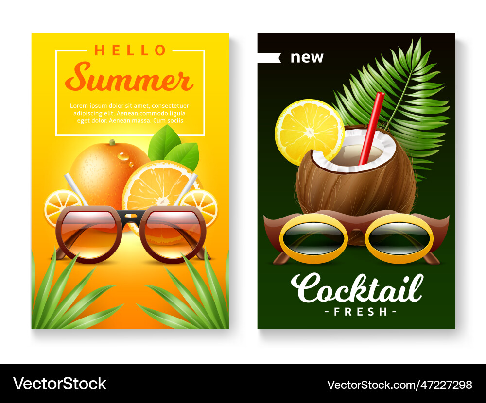Sunglasses summer banners realistic glasses Vector Image
