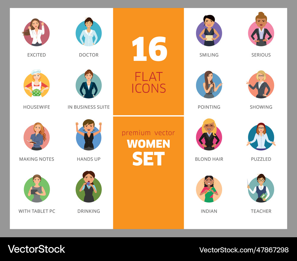 Women icons set Royalty Free Vector Image - VectorStock