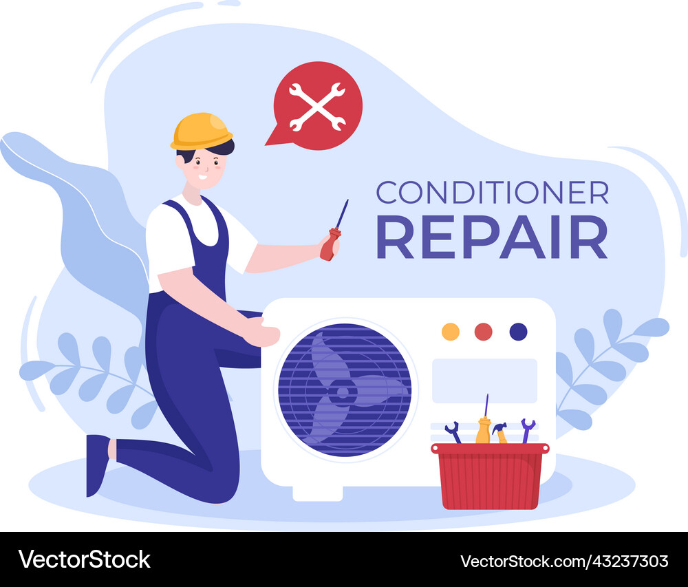 Air conditioner repair or installation with unit Vector Image