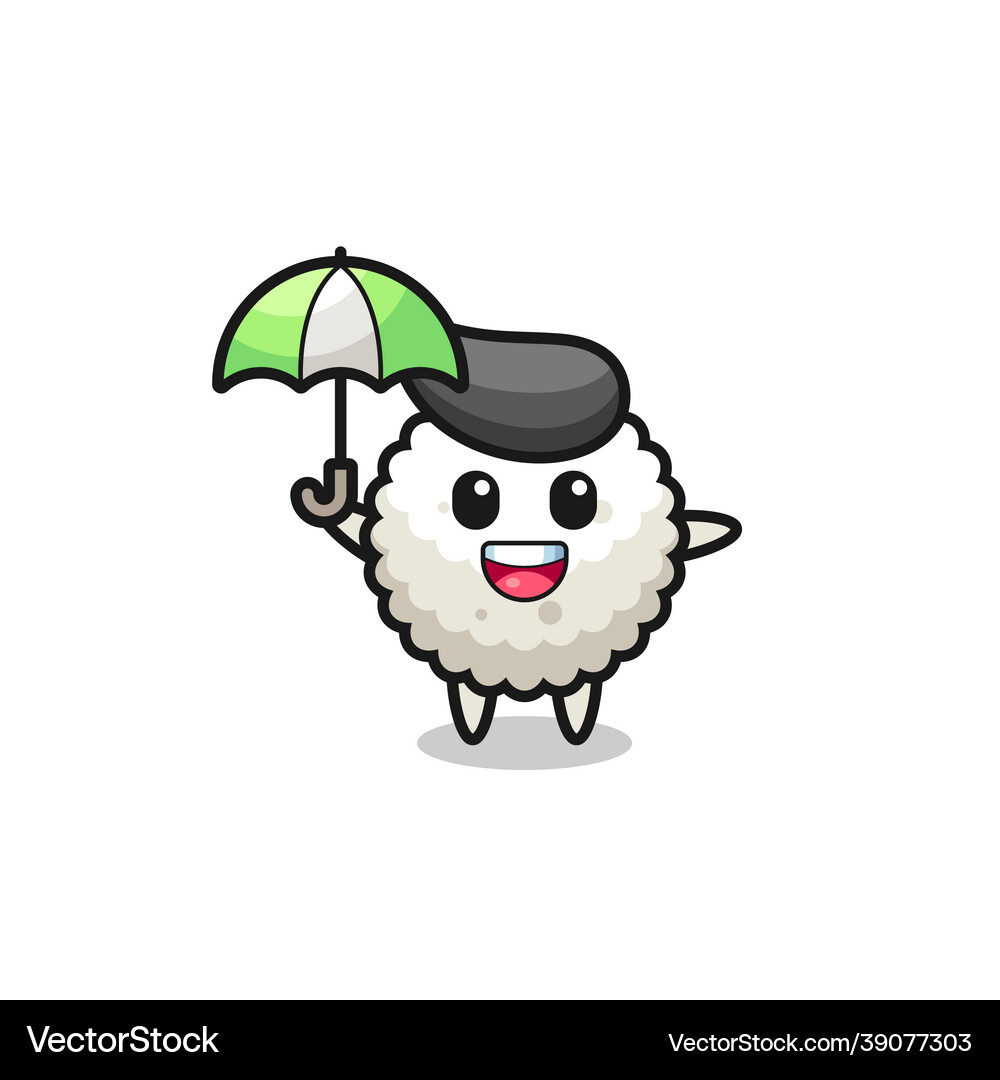 Cute rice ball holding an umbrella Royalty Free Vector Image