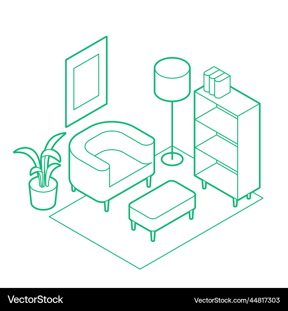 Isometric living room outline Royalty Free Vector Image