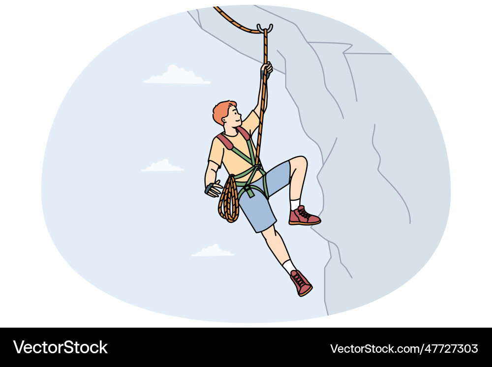 Man climbing mountain with special equipment Vector Image