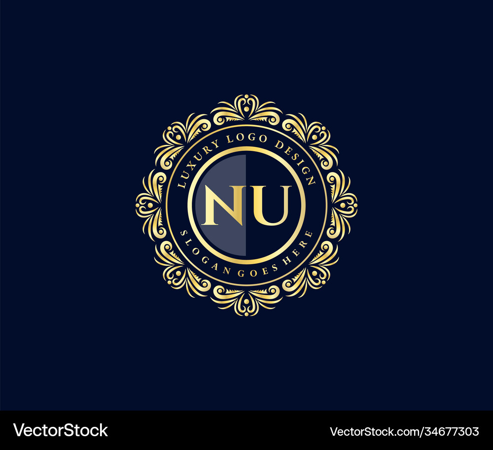 Nu initial letter gold calligraphic feminine Vector Image