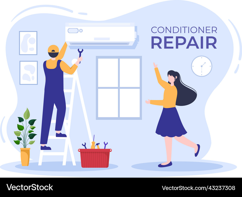 Air conditioner repair or installation with unit Vector Image