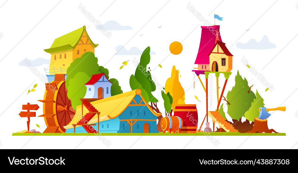 Ancient Settlement Life Modern Flat Design Style