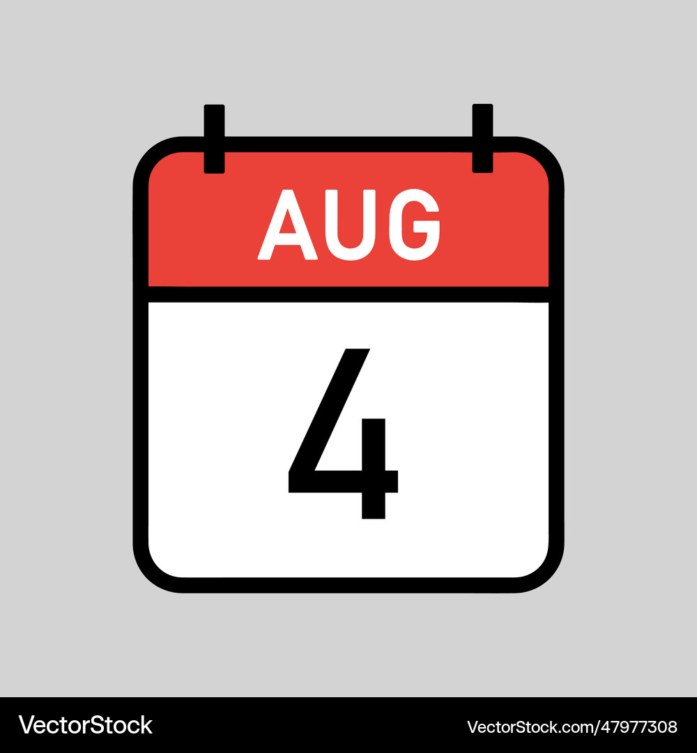 August 4 red and white color calendar page Vector Image