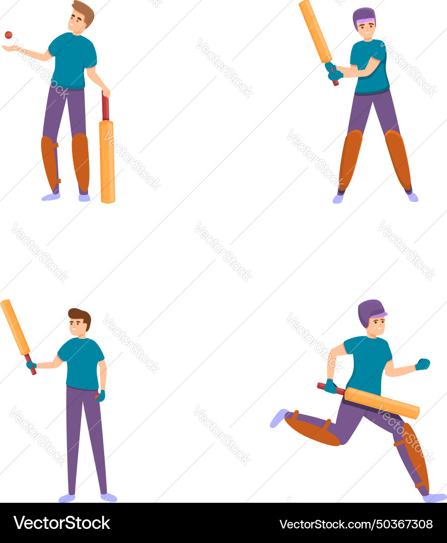 Batsman icons set cartoon cricket player Vector Image