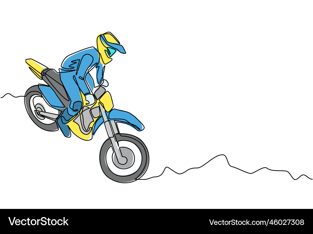 Continuous one line drawing young motocross rider Vector Image