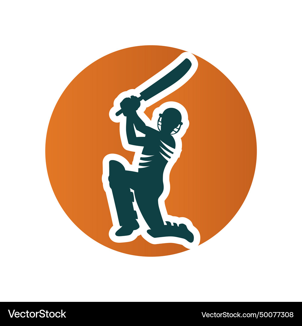 Cricket player logo inside a shape of sun Vector Image
