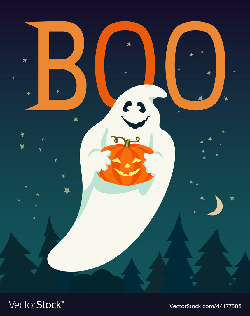 Halloween cute spooky boo ghost with pumpkin Vector Image