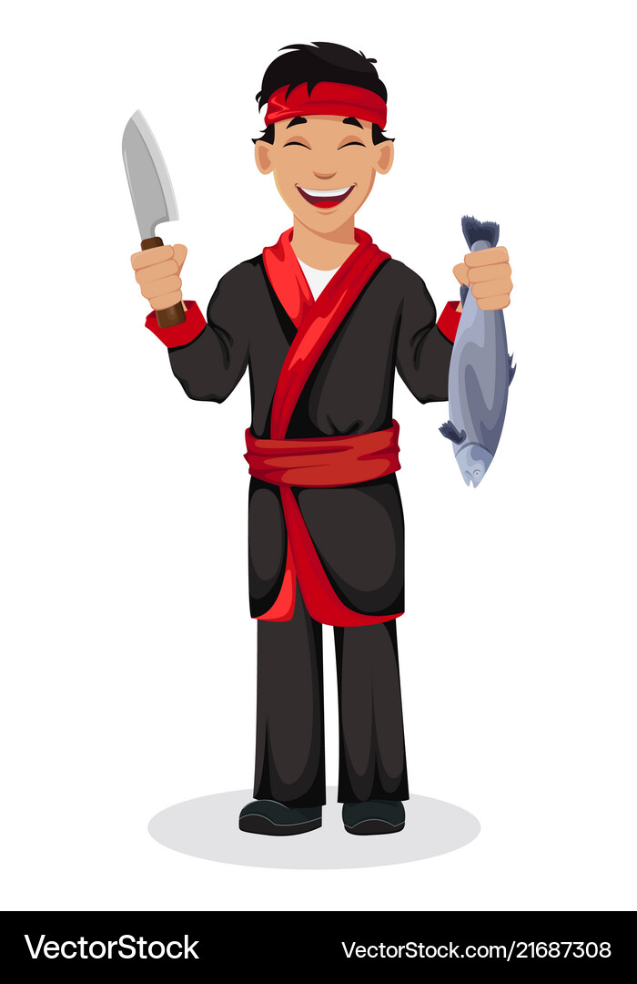 Japanese chef cooking sushi rolls Royalty Free Vector Image