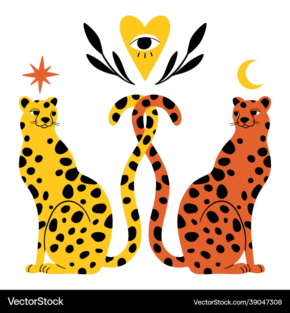 Love doodle flat magic leopard couple and mystic Vector Image