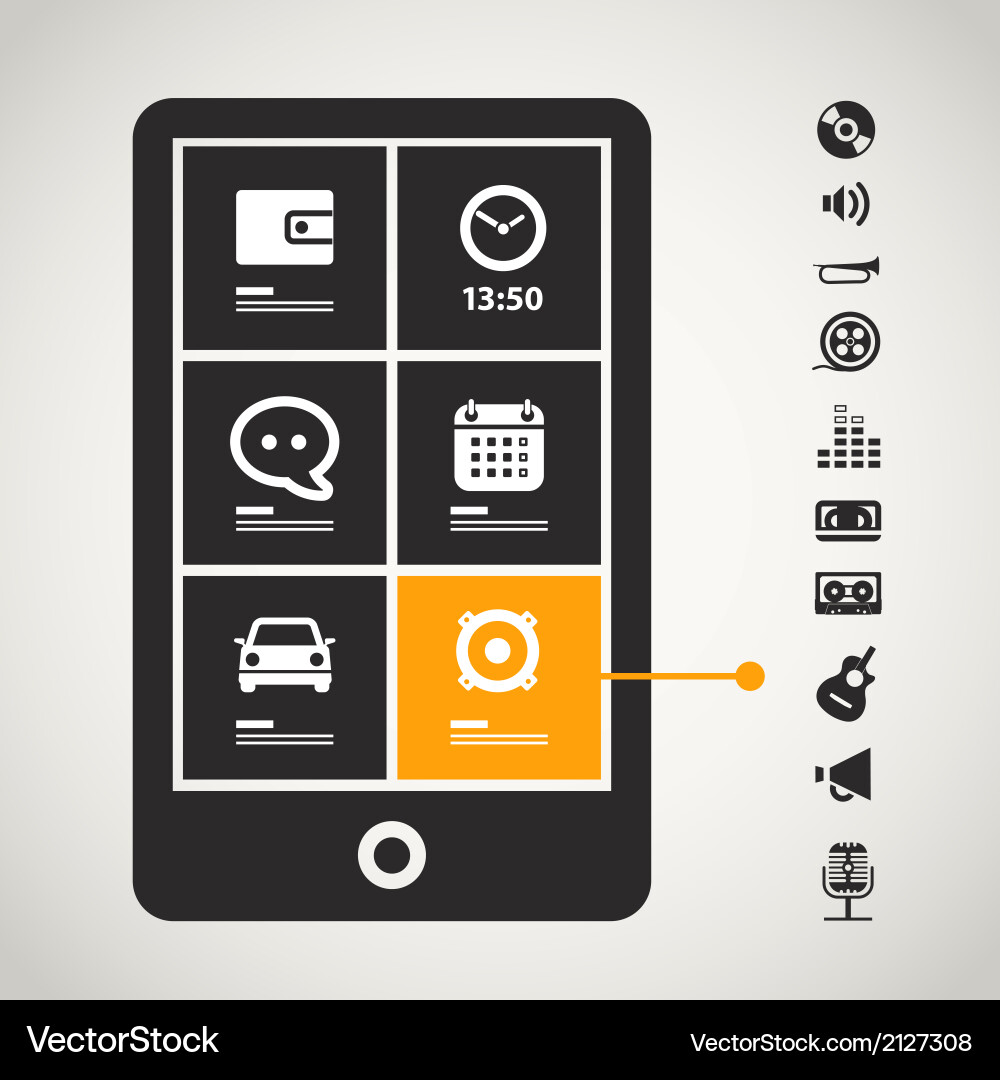 Modern mobile phone with sound icons Royalty Free Vector